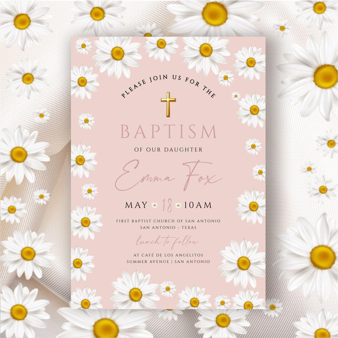 Personalized Baptism Invitation Template - Daisy Christening Invite ...