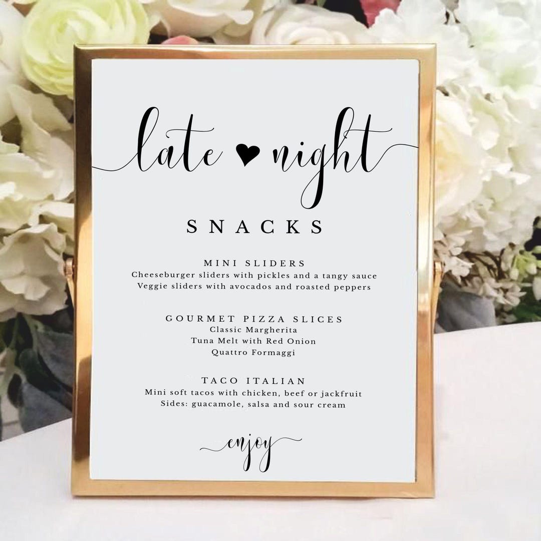 Wedding Snack Bar Sign, Snack Station Sign, Late Night Snacks Sign ...