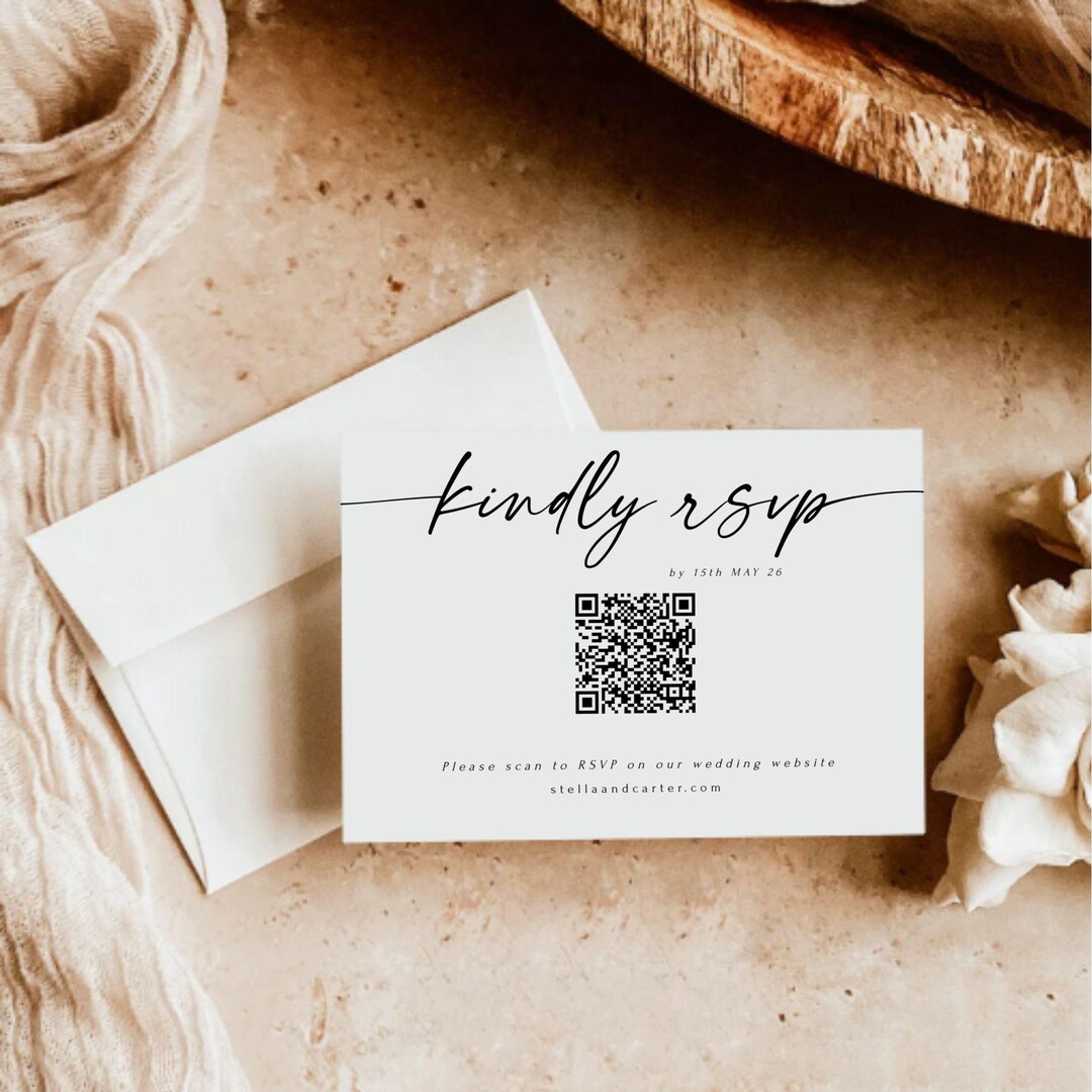 QR Code Response Card, Modern Wedding Reply Card, Minimalist QR Code Response Card, Minimalist ...