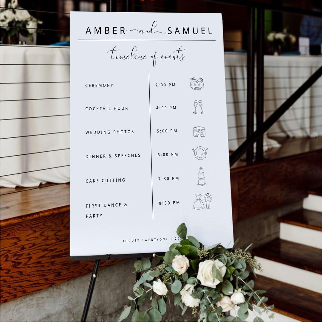 Wedding Timeline Sign Template, Gold Wedding Party Timeline, Wedding ...