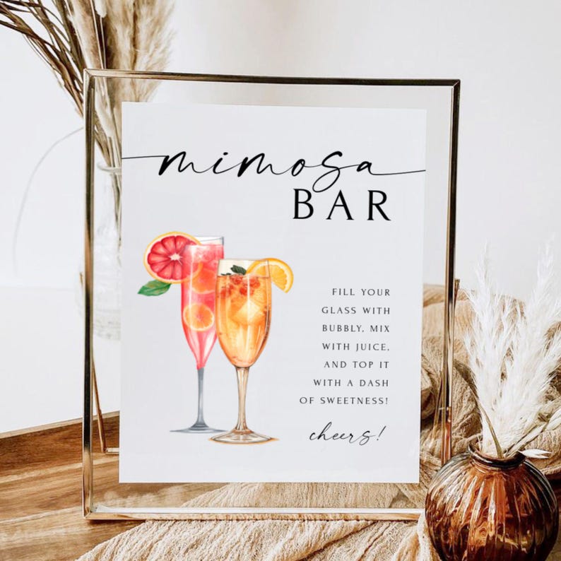 Mimosa Bar Sign, Printable Bar Sign, Script Mimosa Bar Sign, Modern Bar ...