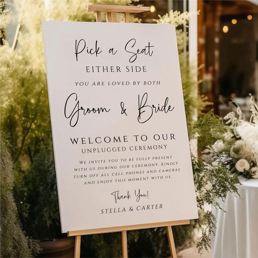 Pick a Seat Sign Wedding Welcome Sign, Unplugged Ceremony Sign for ...