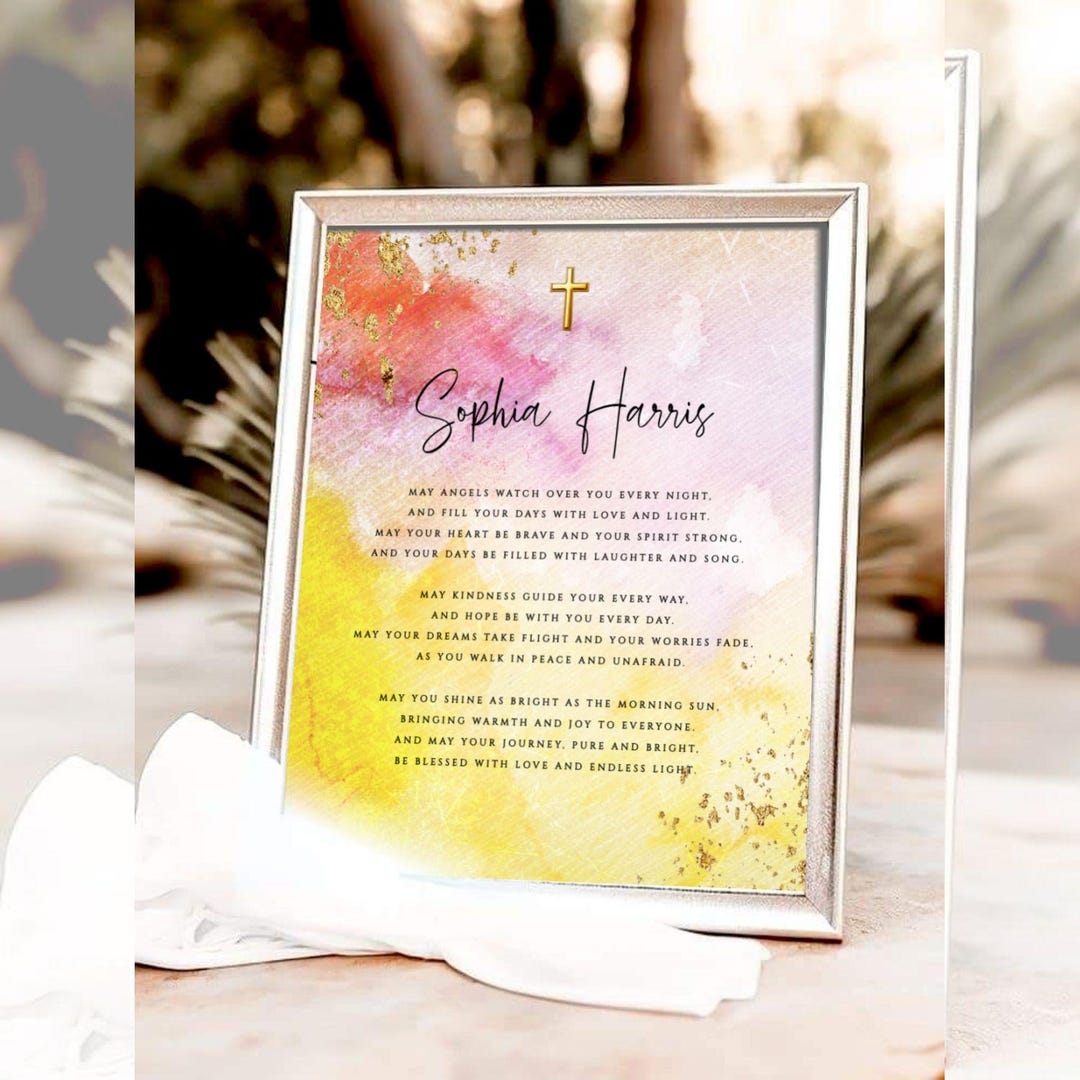Baptism Prayer Sign Template, Printable Rainbow&gold Personalized ...