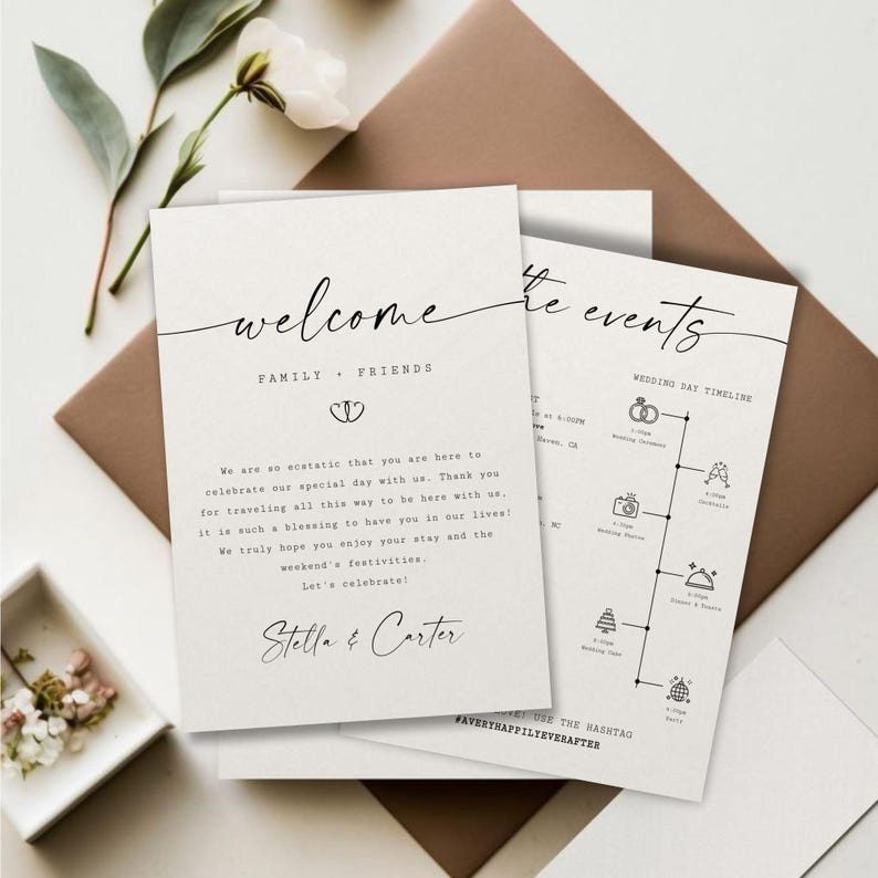 Minimal Wedding Welcome Letter Template, Wedding Icon Timeline ...