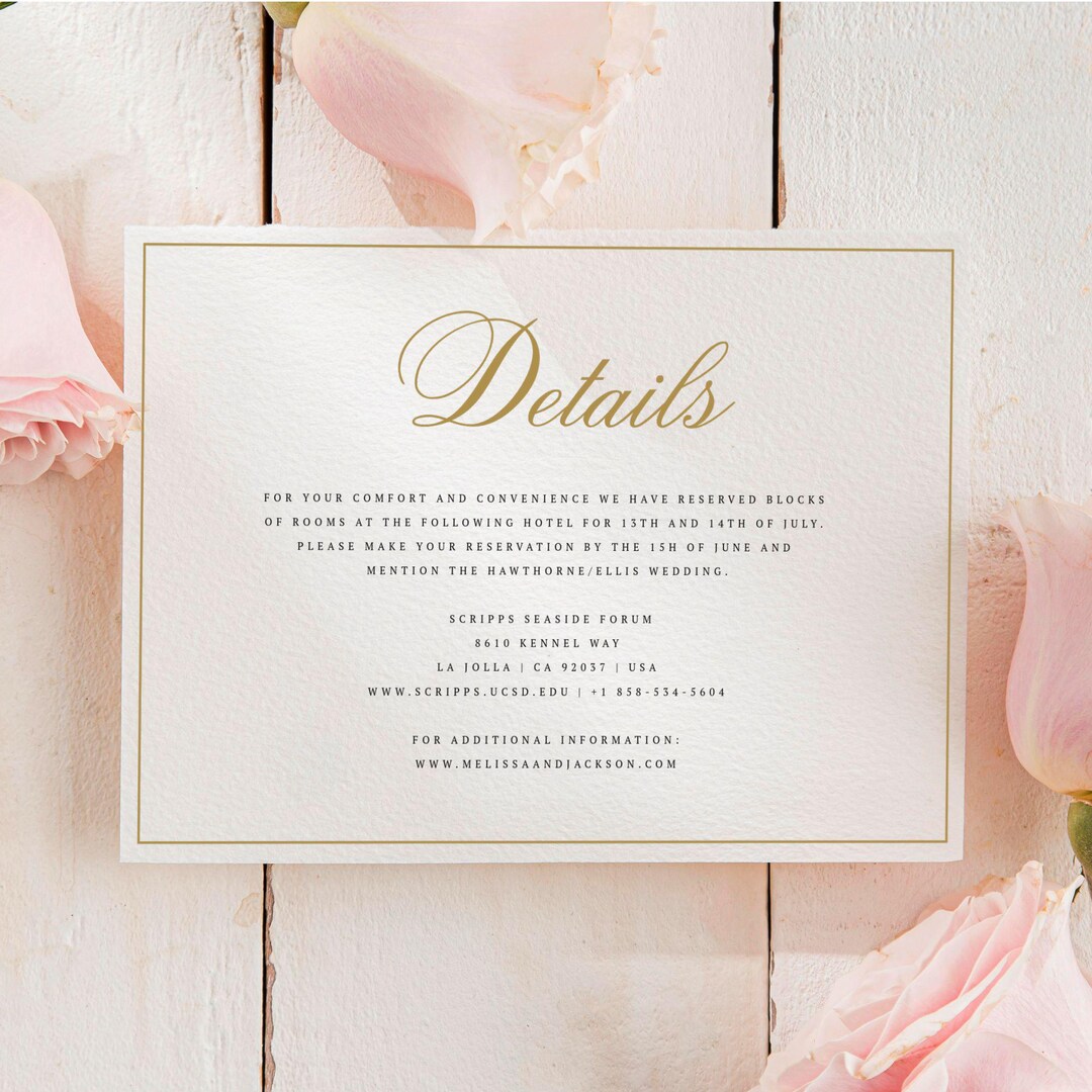 Wedding Details Card Template, Clean Modern Design Editable Wedding Insert, Perfect Invitation ...