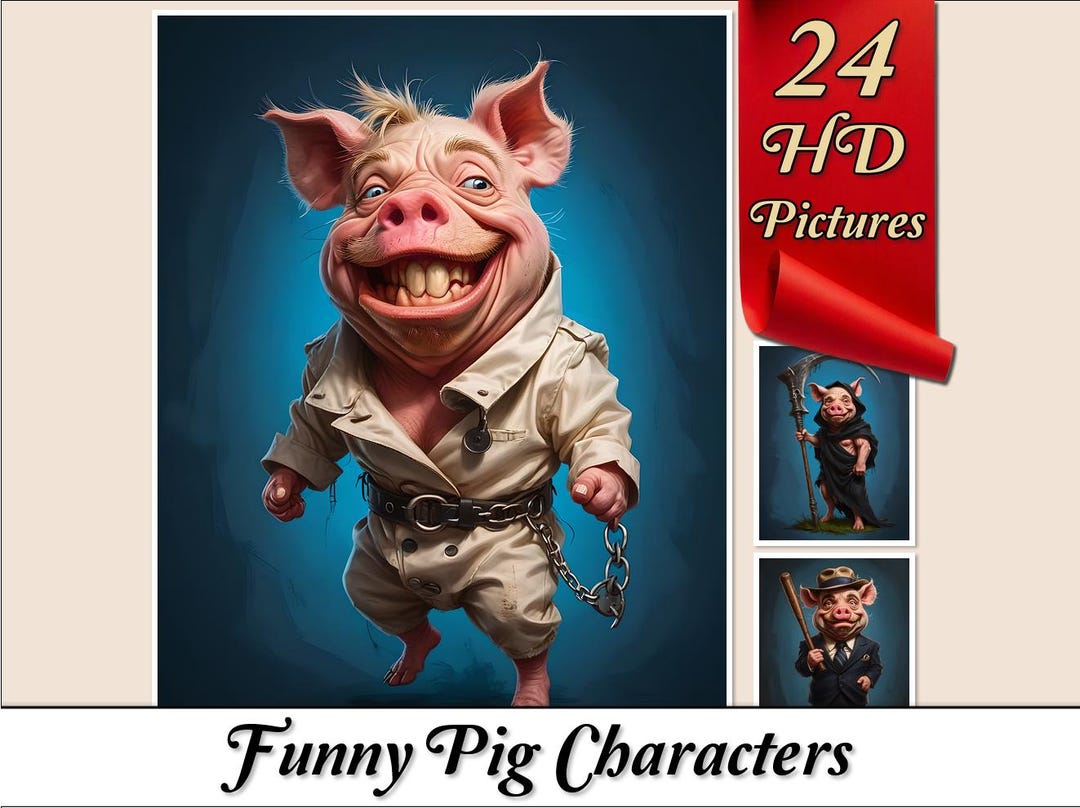 24 Funny Pigs Characters | Animal Posters | Pig Character Cartoon ...