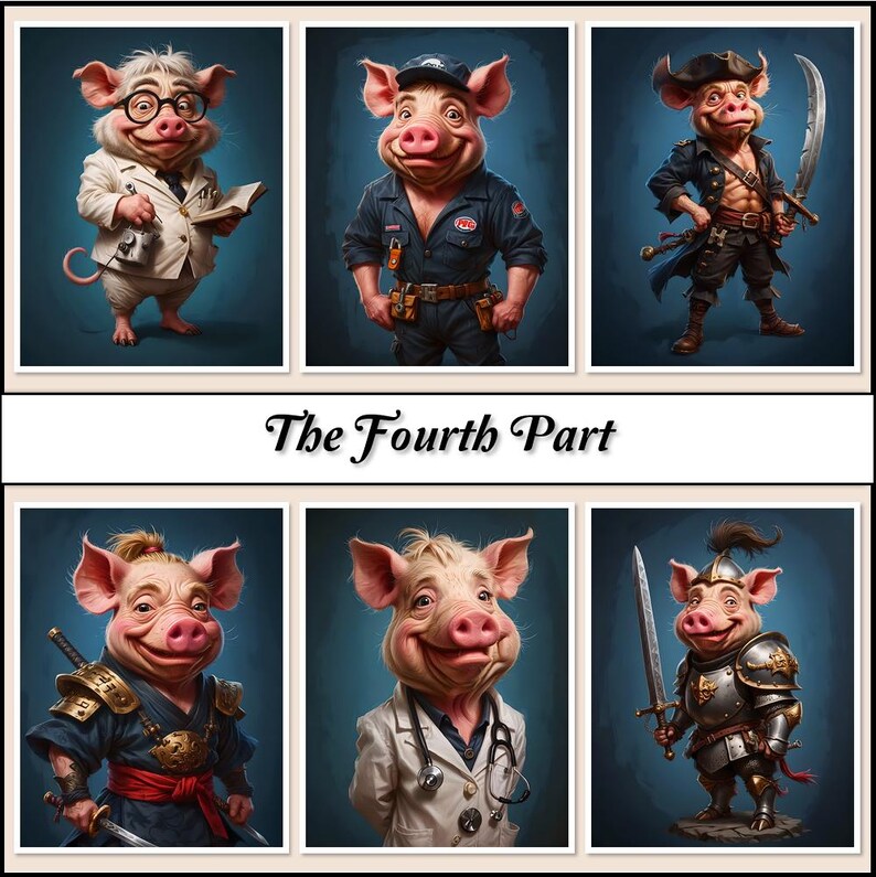 24 Funny Pigs Characters | Animal Posters | Pig Character Cartoon ...