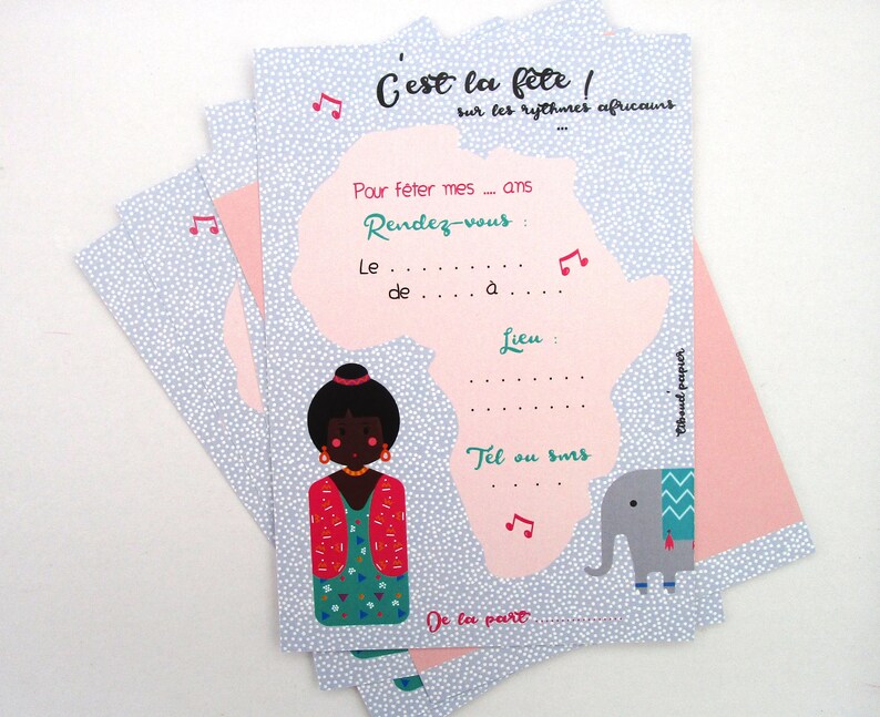 “AFRICA” Theme Birthday Invitation Cards, Illustration, Colorful ...