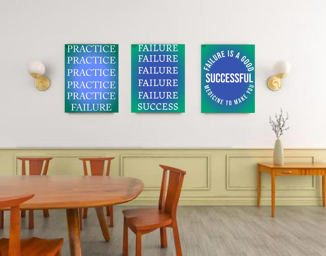 Motivational Triptych: Growth Mindset Art, Practice Failure Success, Inspirational Wall Decor ...