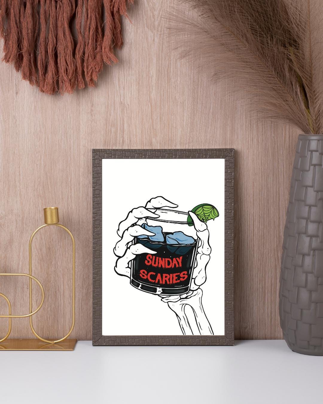 Sunday Scaries Skeleton Drink Art Print: Goth Room Decor (digital ...