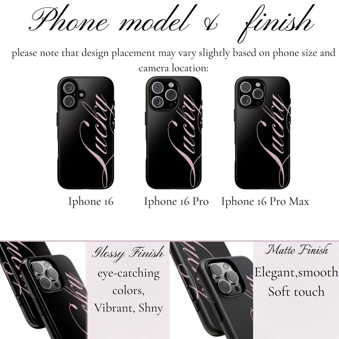 Lucky Phone Case: Pink Text on Black Tough Case, for iPhone Samsung ...