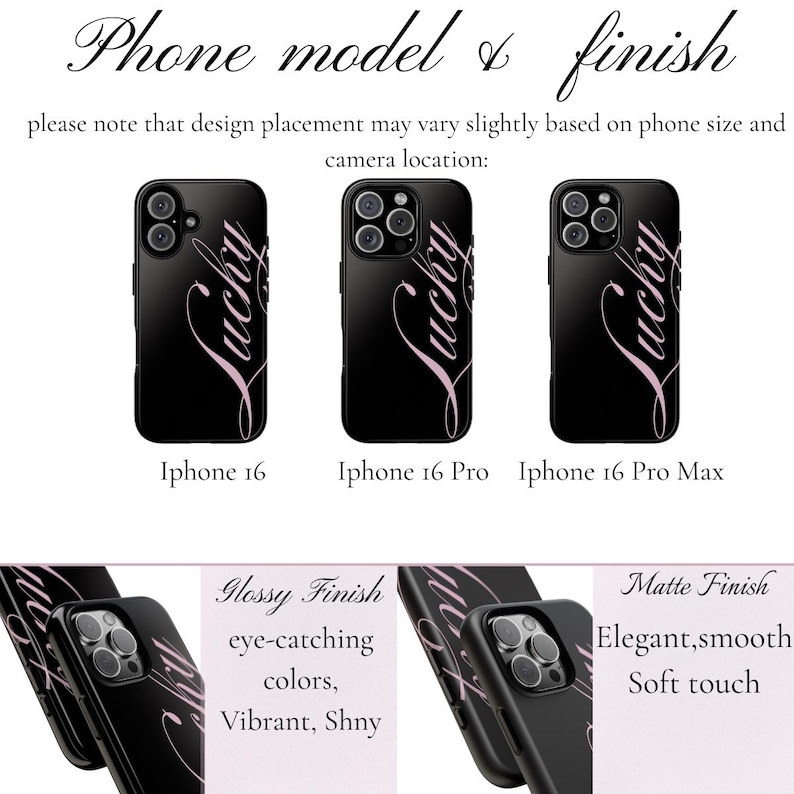 Lucky Phone Case: Pink Text on Black Tough Case, for iPhone Samsung ...
