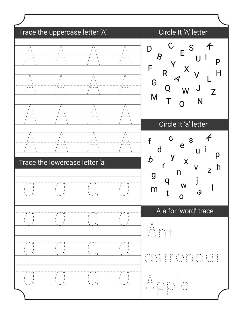 Printable Alphabet Worksheets Tracing Coloring Homeschool Teacher Kids ...
