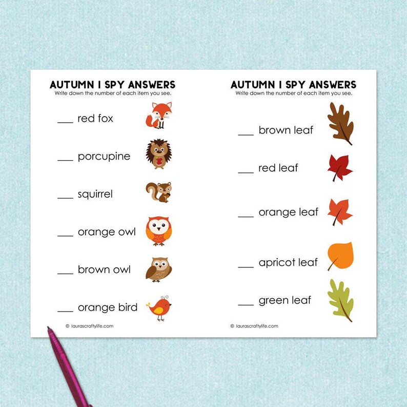 Autumn I Spy Printable Game - Etsy
