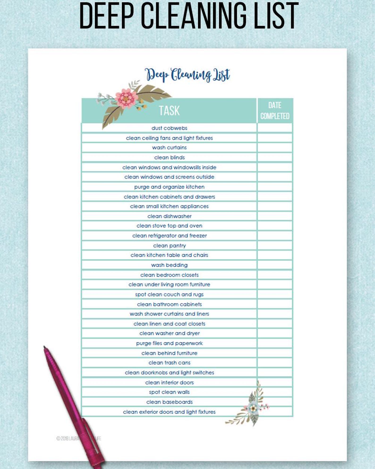 Printable Deep Cleaning List - Etsy