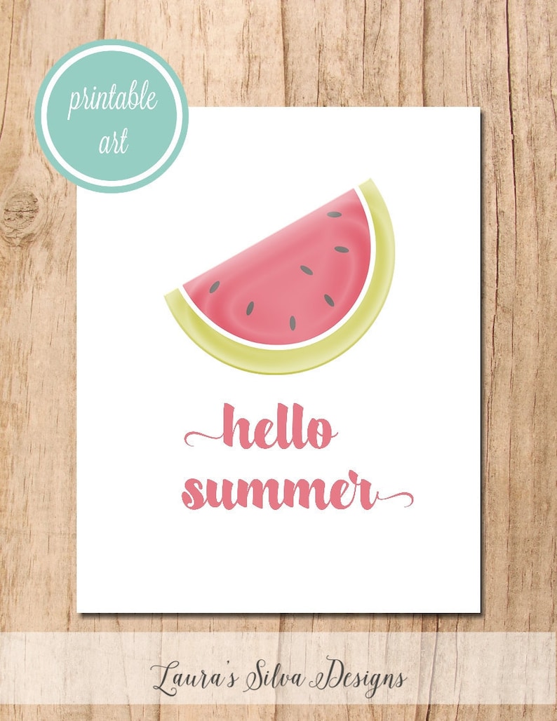 Watermelon Hello Summer Printable Art | Etsy