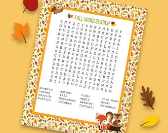 Autumn Word Search Printable, Fall Season Puzzle Game, Instant Download ...