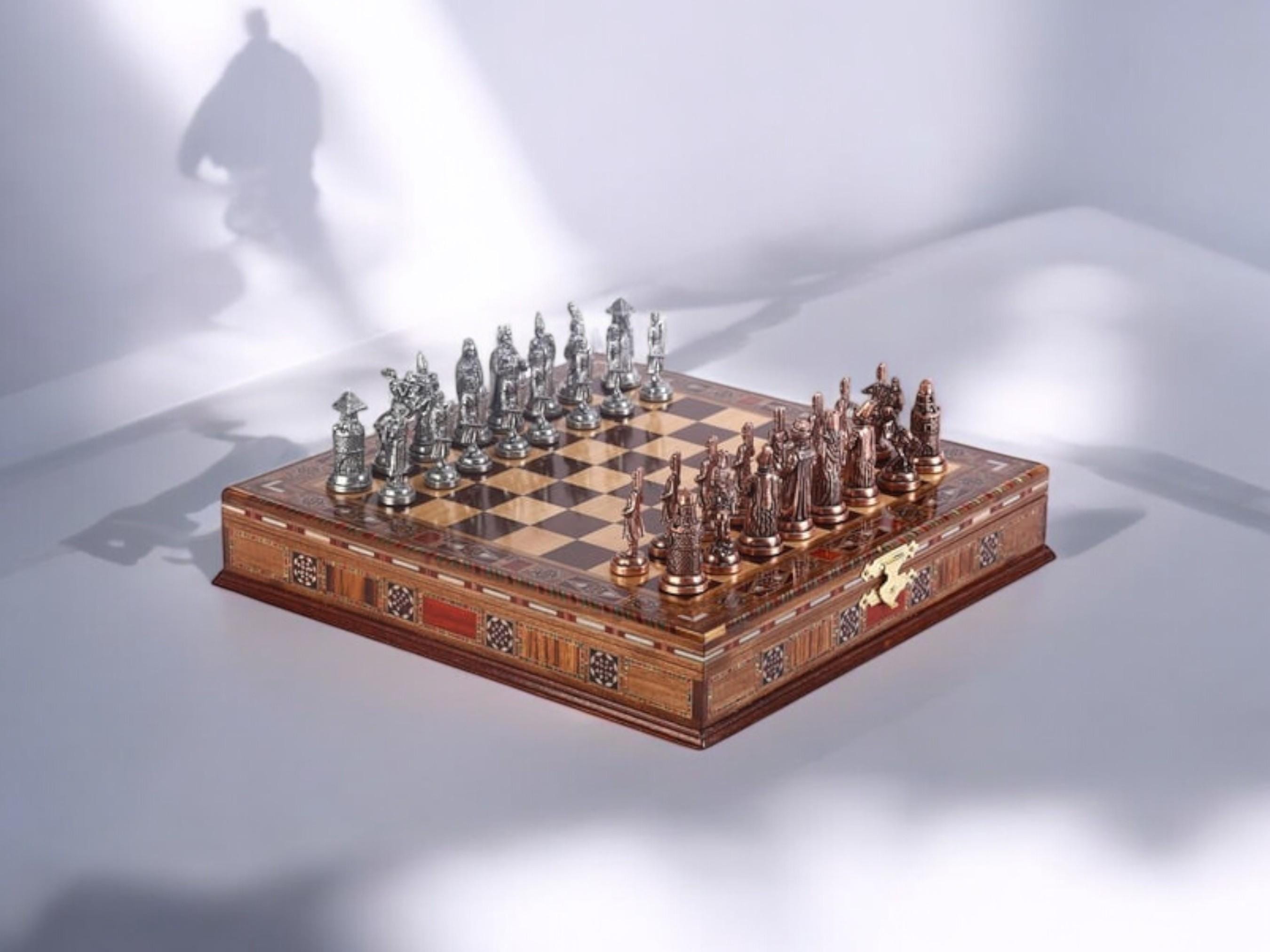 Large Ottoman Byzantine Metal Chess Set - Handcrafted Wooden Boxed ...