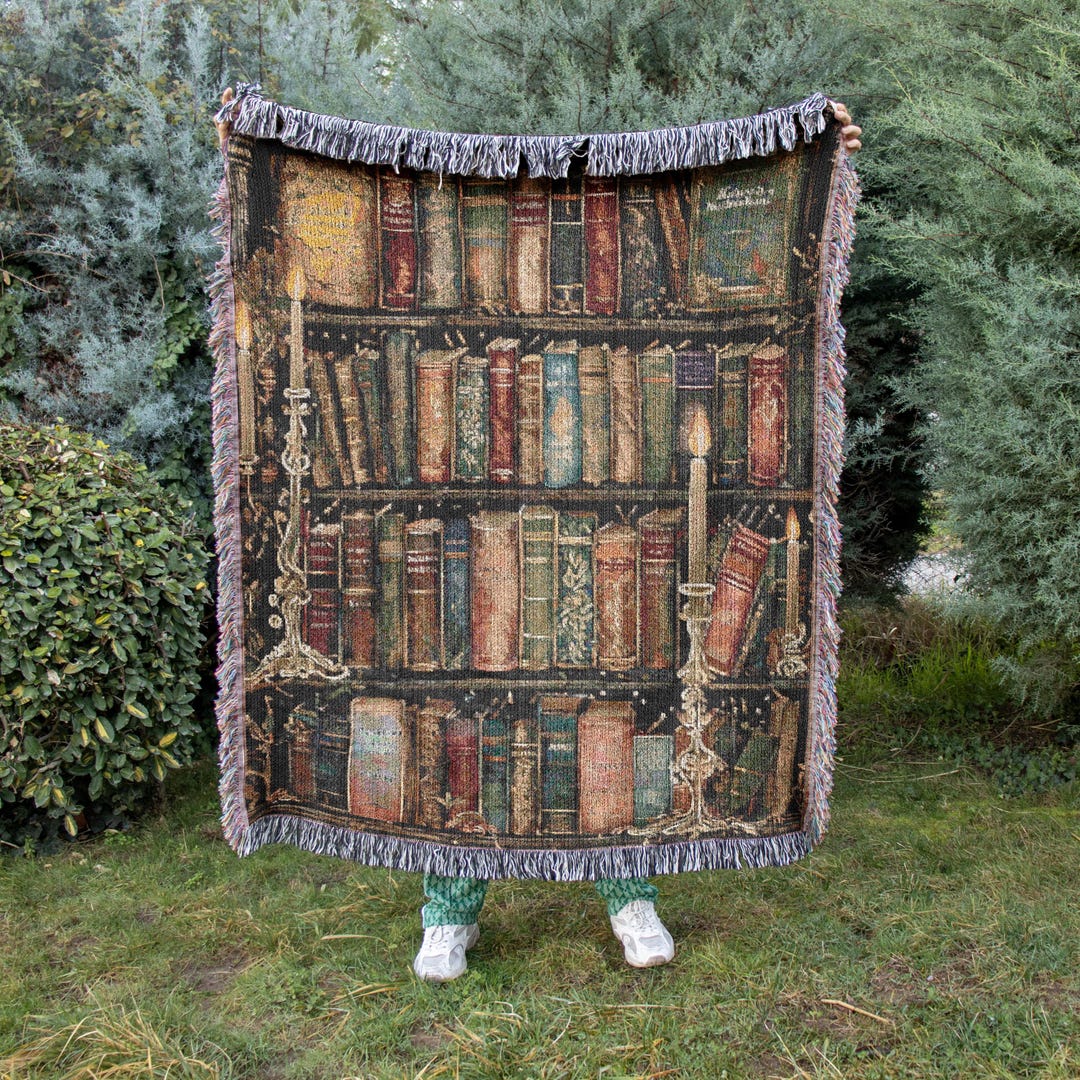 Vintage Bookshelf Woven Blanket Cozy Literary Home Decor Gift for Book ...