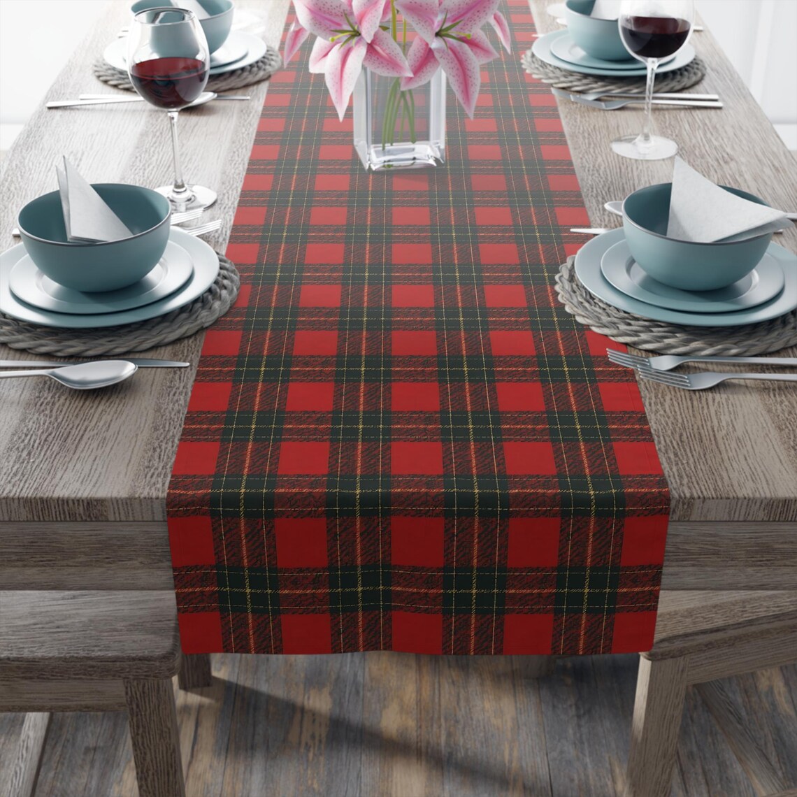 Red Plaid Table Runner | Tartan Pattern Table | Farmhouse Holiday Decor ...