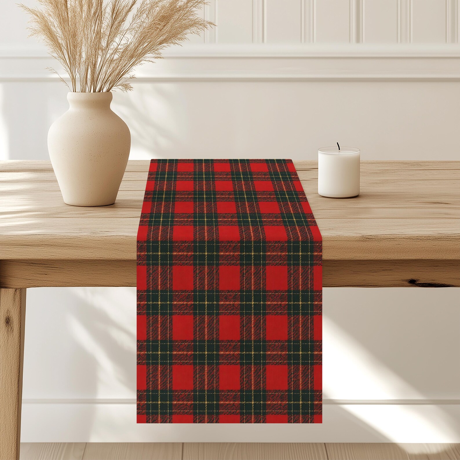 Red Plaid Table Runner | Tartan Pattern Table | Farmhouse Holiday Decor ...