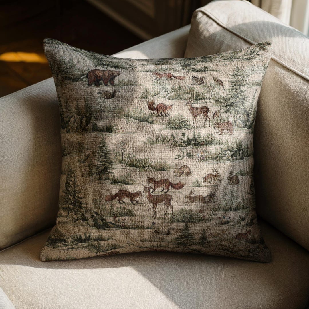 Woodland Woven Pillow Rustic Forest Cabin Decor Cozy Nature Inspired ...