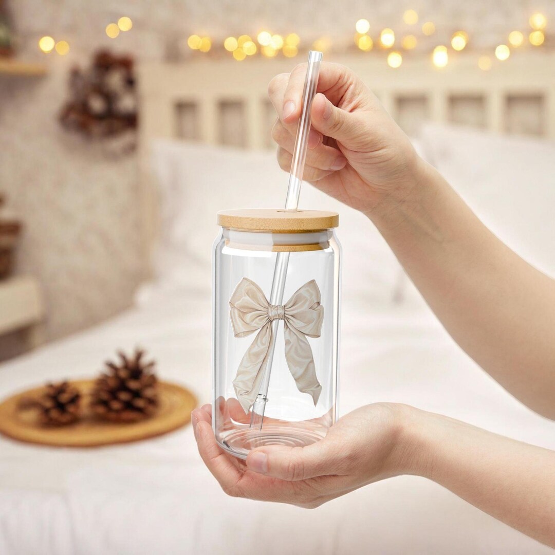 Bow Sipper Glass, Bow Aesthetic Glass, Coquette Sipper Glass, Cute ...