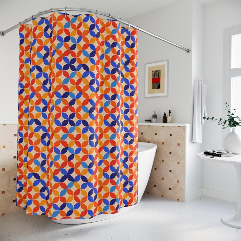 Retro Geometric Circle Pattern Shower Curtain Mid Century Modern ...