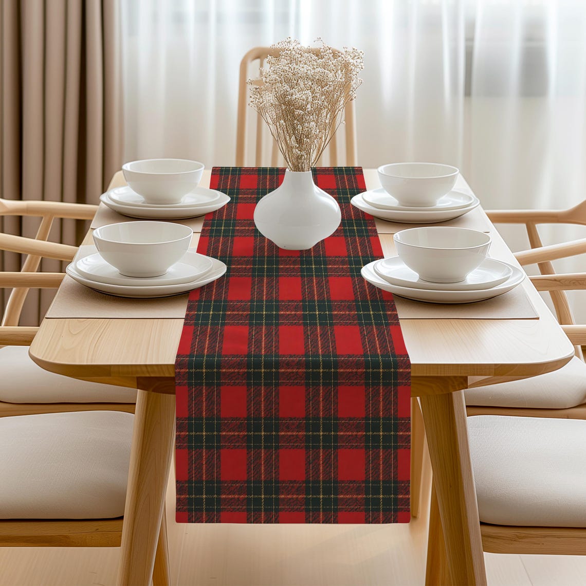 Red Plaid Table Runner | Tartan Pattern Table | Farmhouse Holiday Decor ...