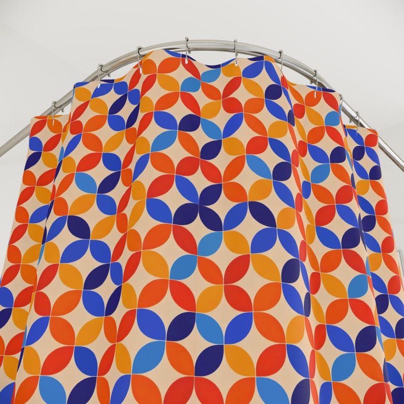 Retro Geometric Circle Pattern Shower Curtain Mid Century Modern ...
