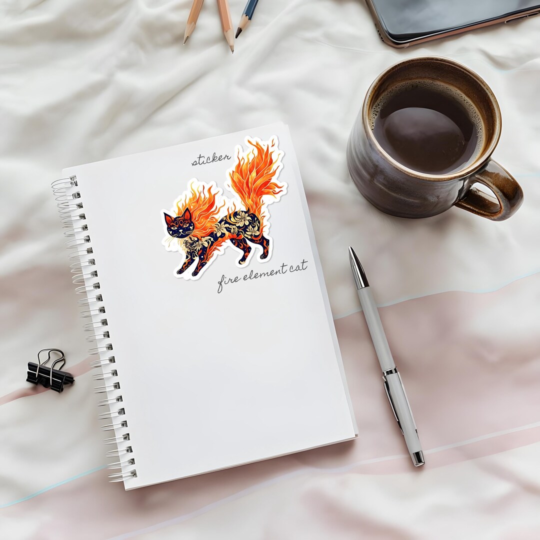 Fire Cat Sticker, Flame Cat Kiss-cut Vinyl Decals Sticker, Fiery Cat ...