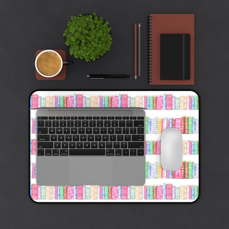 Colorful Bookshelf Desk Mat - Library Themed Office Decor, Gift for ...