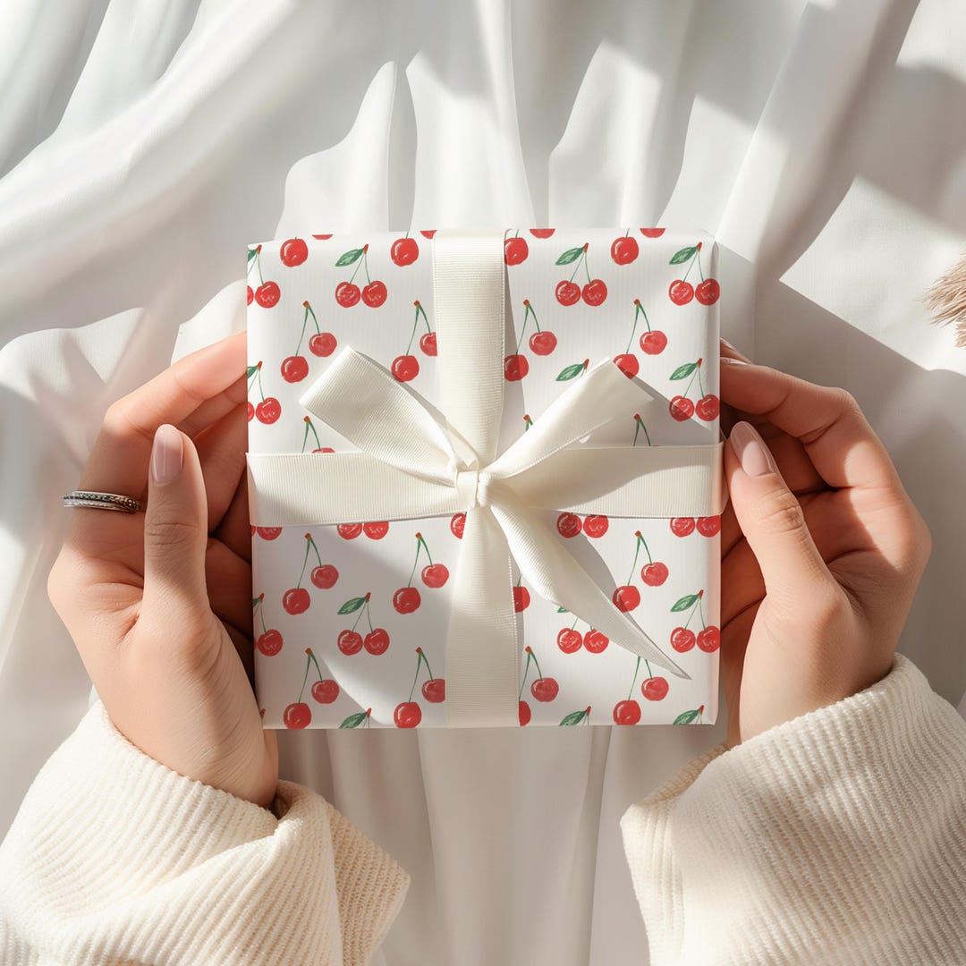 Cherry Print Wrapping Paper | Cute Gift Wrap Sheets | Birthday, Holiday ...