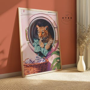 Leopard in Washing Machine | Preppy Wall Art | Maximalist Bathroom Wall ...