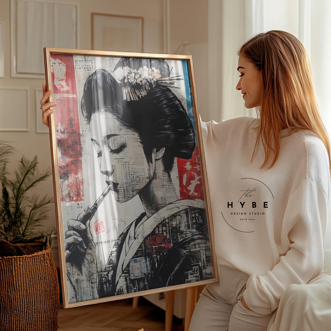 Smoking Geisha Wall Art | Cherry Blossom | Anime Wall Art | Sakura Art ...