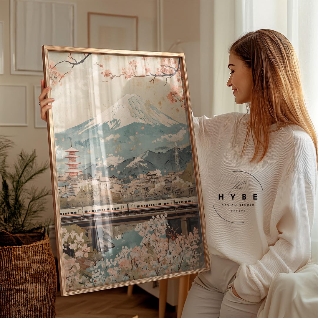 Retro Train Japan | Kawaii Wall Art | Anime Wall Art | Lofi | Sakura ...