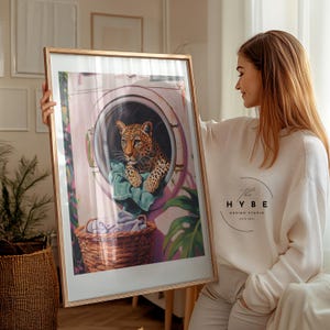 Leopard in Washing Machine | Preppy Wall Art | Maximalist Bathroom Wall ...