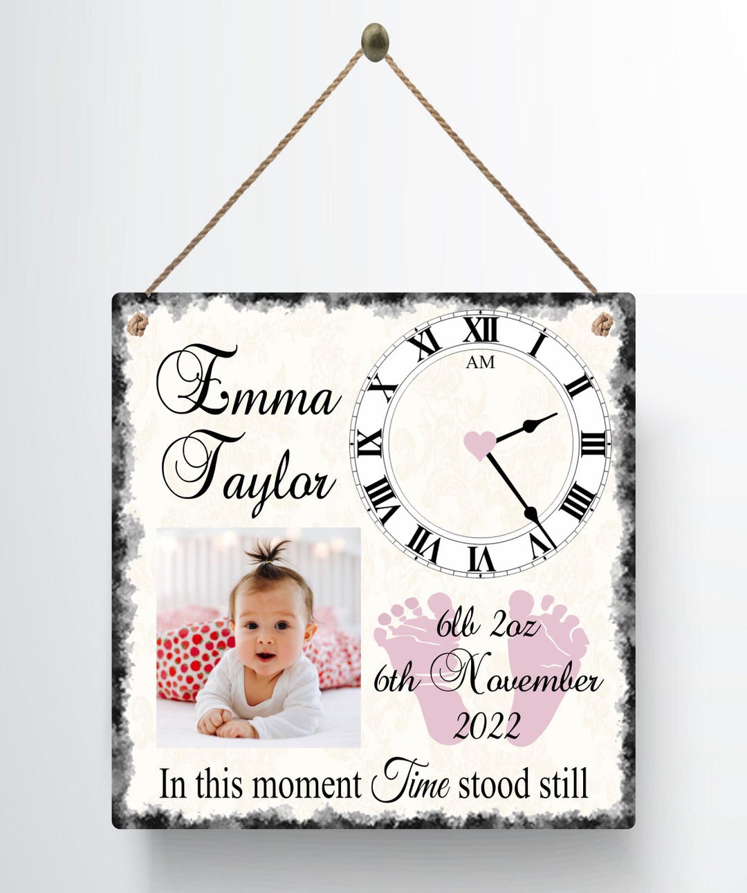Baby Time Stood Still Photo Birth Record Hanging Metal Wall Plaque Gift ...
