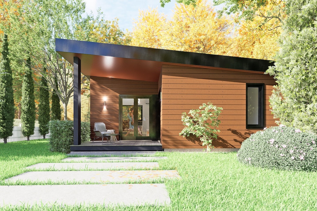 Modern Small Cabin House Plan – 375 Sq/ft Main Living + 88 Sq/ft ...