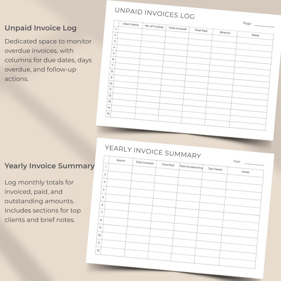 Printable Invoice Tracker, 4-page Client Tracker, Payment Log for Small ...