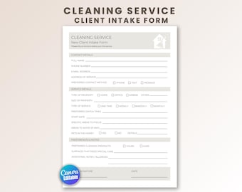 Cleaning Client Intake Form Canva Template – Editable House Cleaning ...