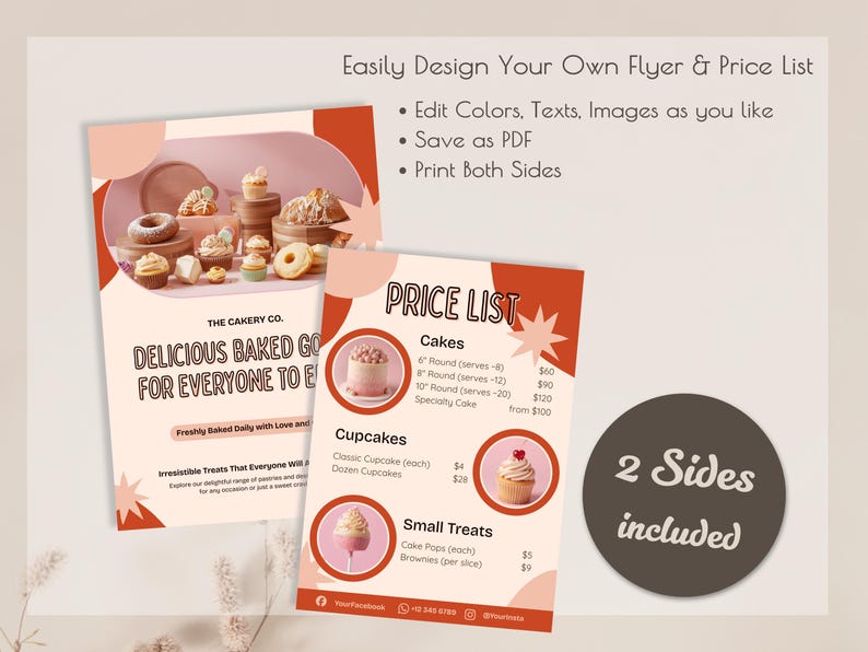Editable Bakery Cake Price List Template, Cake Menu, Cupcakes and ...