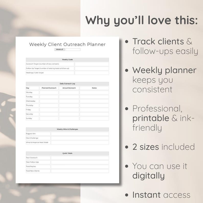 Client Outreach Tracker Printable Pdf, Mini CRM - Business Contact Log ...