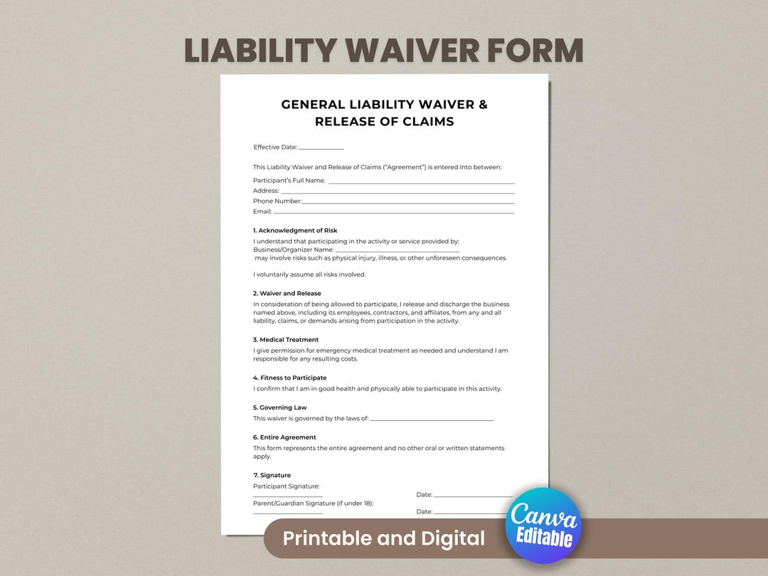 General Release of Liability Template, Editable and Printable Liability ...