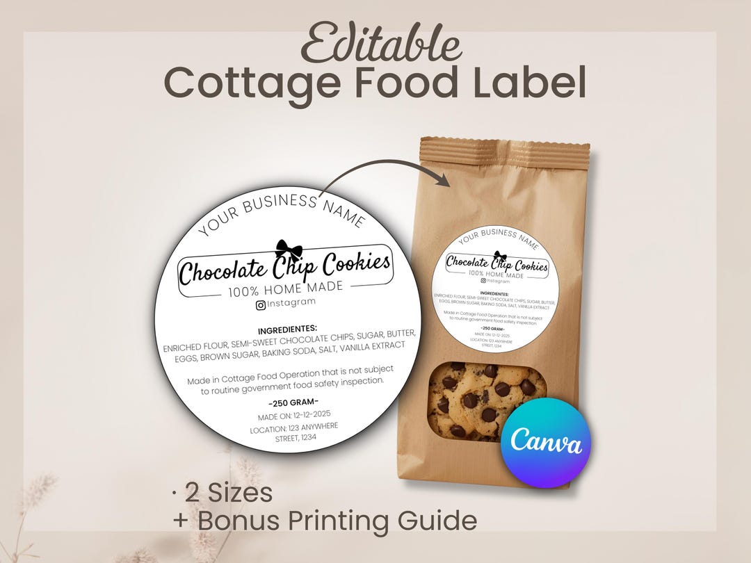 Cottage Food Label Template · Editable Bakery Canva Sticker Template ...