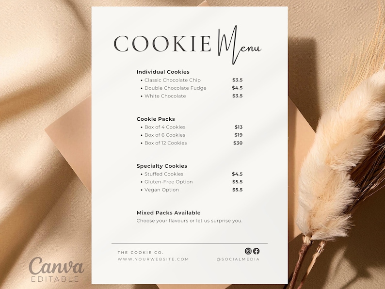 Cookie Price List Template, Editable Cookie Menu for Small Business ...