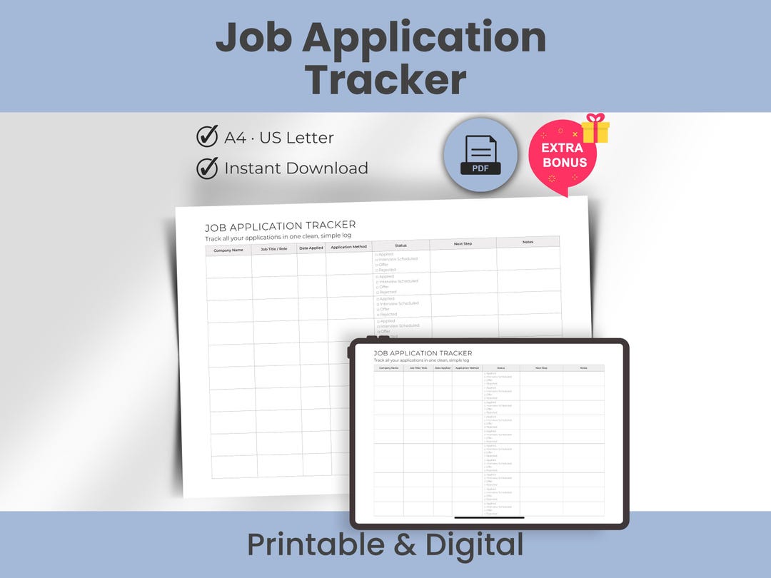 Job Application Tracker Printable PDF, Job Hunt Organizer, Interview ...