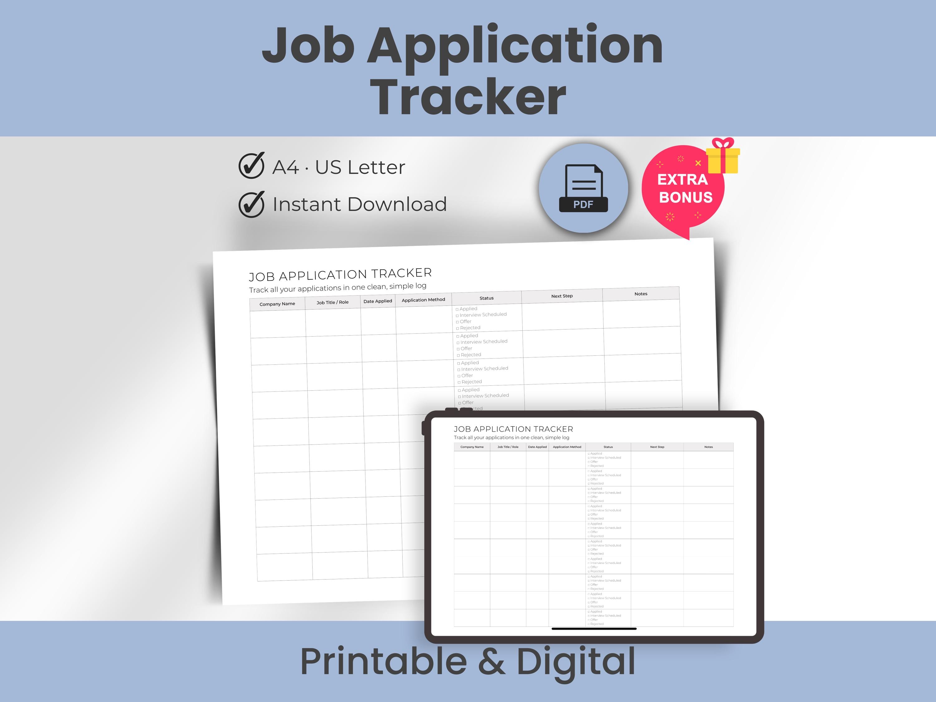 Job Application Tracker Printable PDF, Job Hunt Organizer, Interview ...