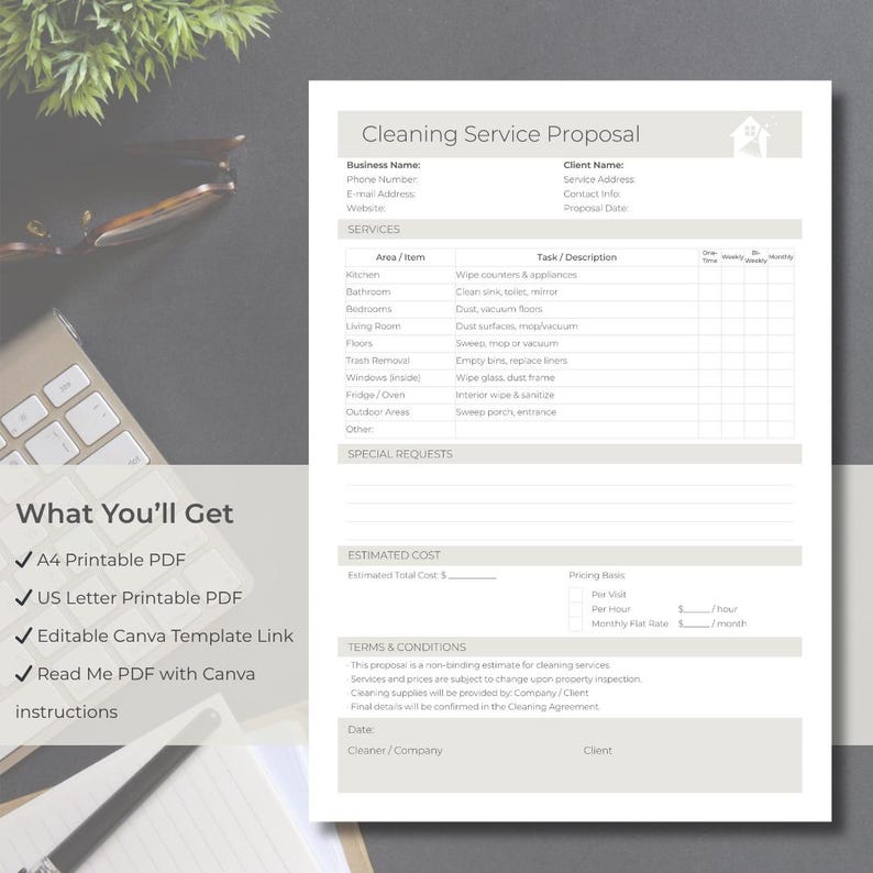 Cleaning Service Proposal Template · Editable Estimate for Cleaners · Commercial Cleaning Quote ...