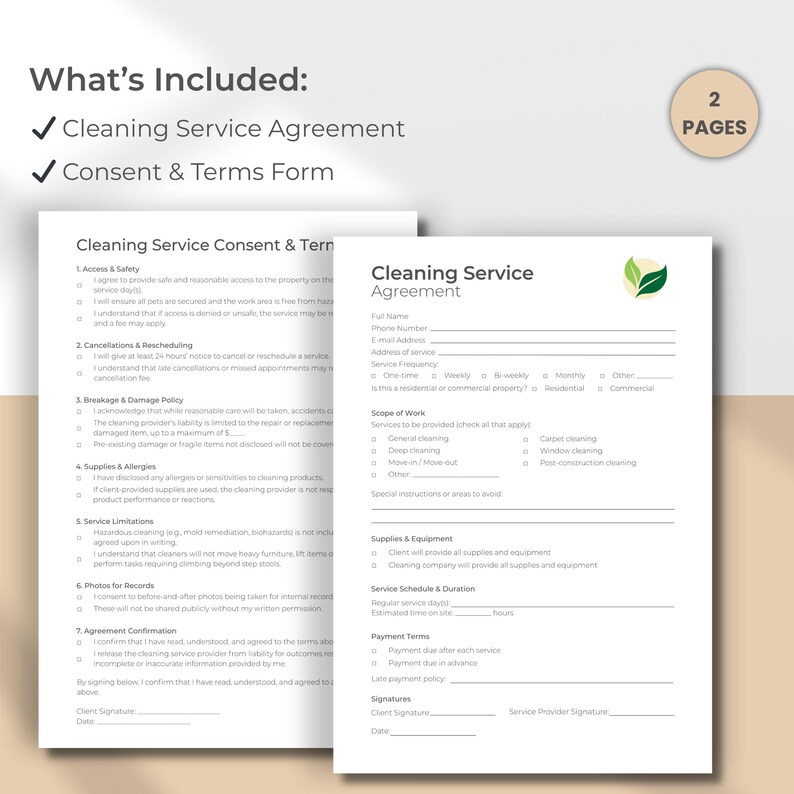 Cleaning Service Agreement Form, Commercial Cleaning Business Template ...